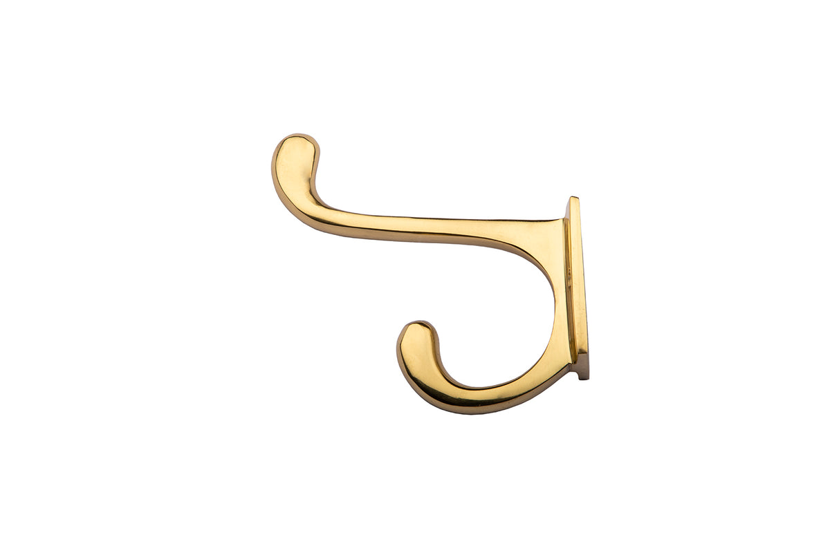 Retro Solid Brass Coat and Hat Hook with Rectangular Base Polished Bra ...