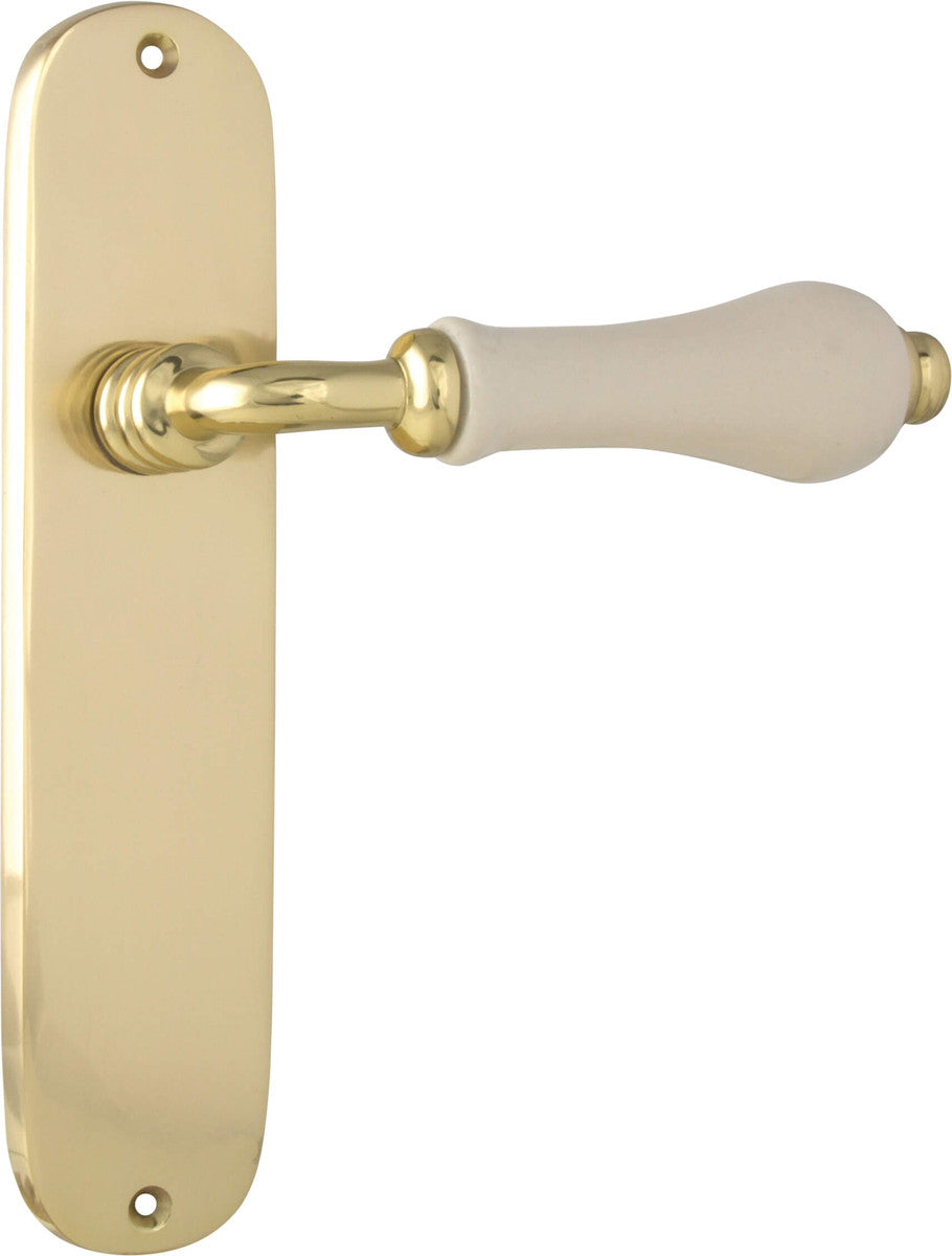 B&M Heritage Polished Brass Lever Latch with Ivory Porcelain Door Hand ...